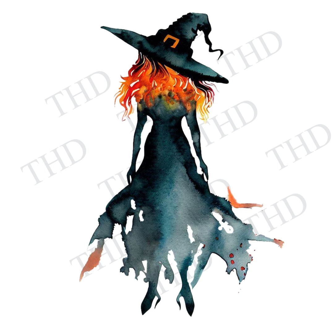 Watercolor Halloween Witch Clipart / PNG Image - Etsy