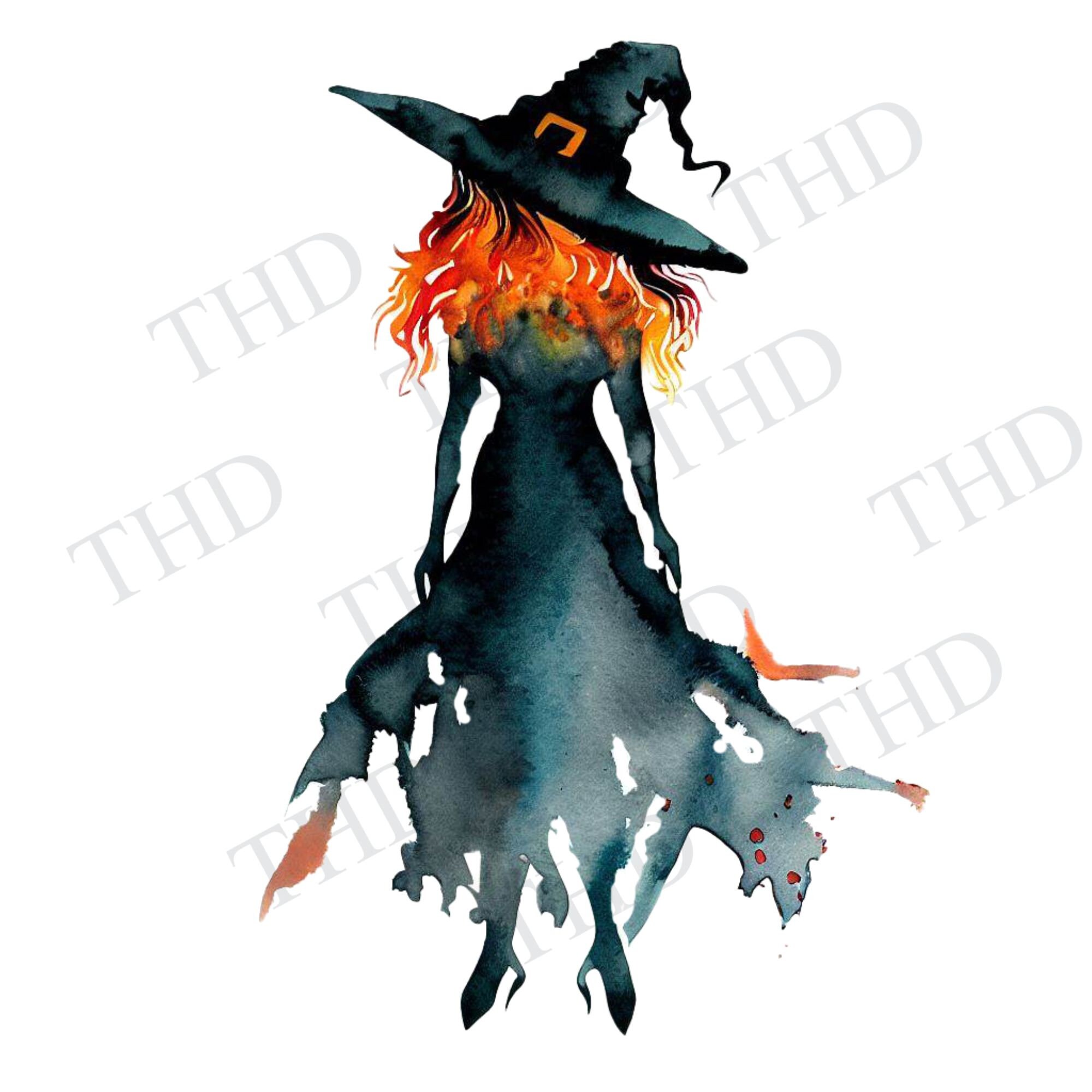 Watercolor Halloween Witch Clipart / PNG Image - Etsy