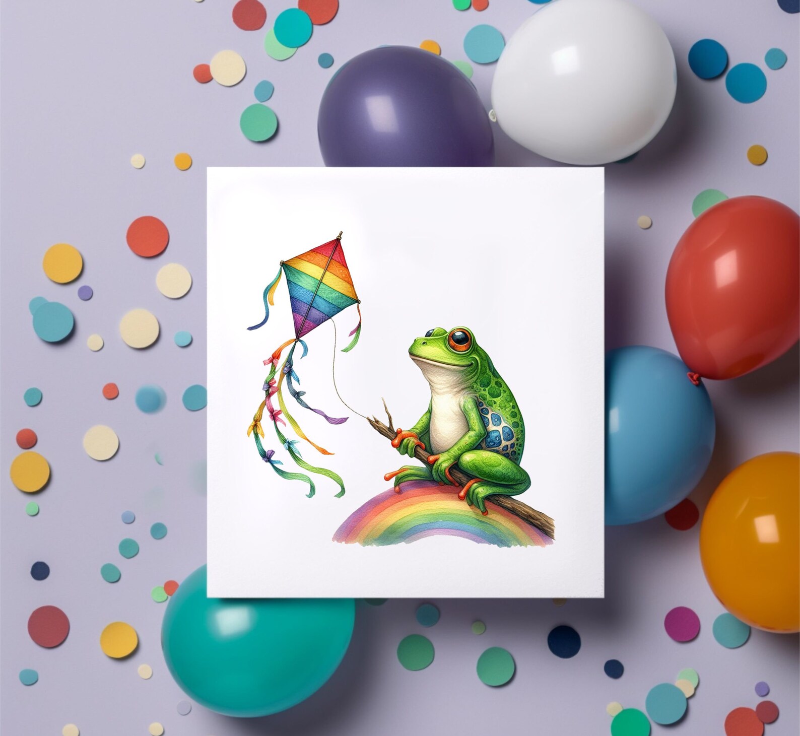 Frog Flying A Kite, Rainbow Colors Clipart JPG / PNG Image for ...
