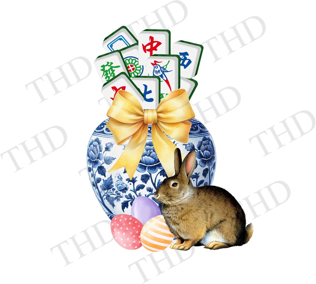 Easter Mahjongg Delft Ginger Jar Image: Chinoiserie Bunny Clipart ...