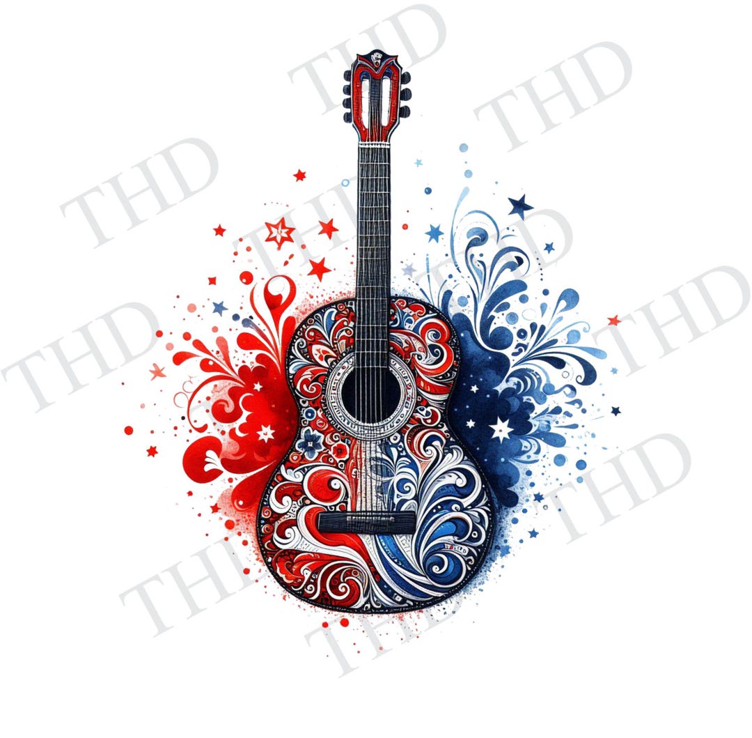 Red, White and Blue Filigree Guitar, JPG/PNG Downloadable Clipart ...
