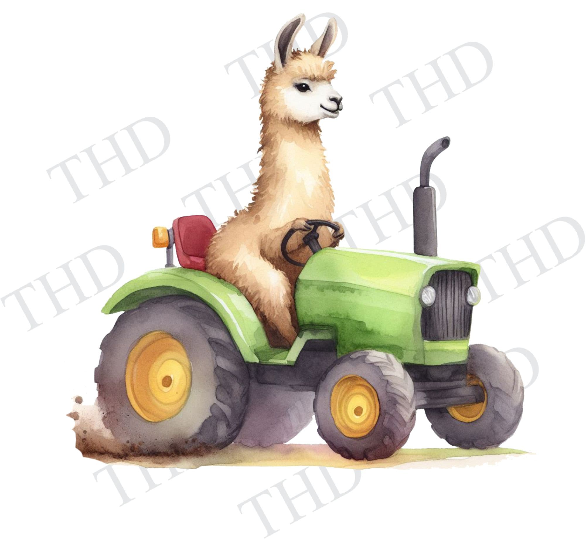 Nursery Print Llama Driving Tractor PNG Clipart for - Etsy