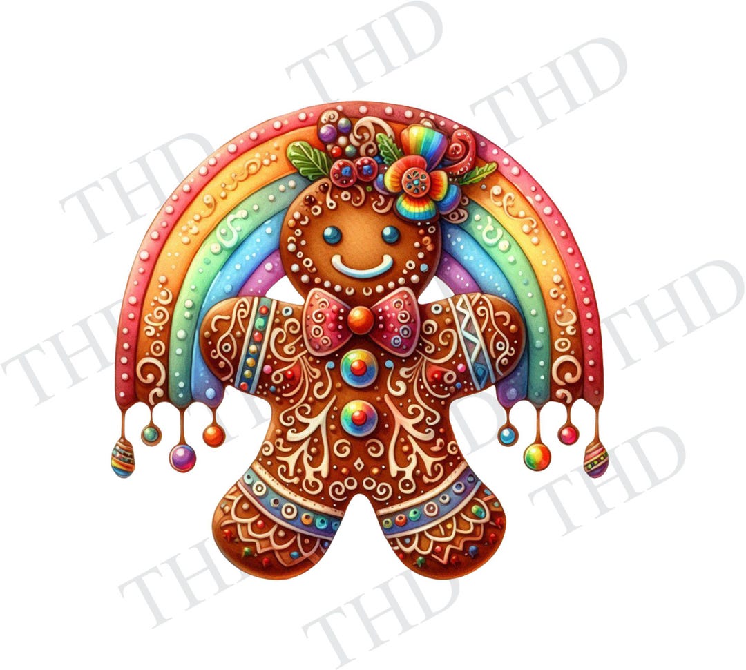 Rainbow Gingerbread Man Clipart: Christmas Sublimation Design (digital ...