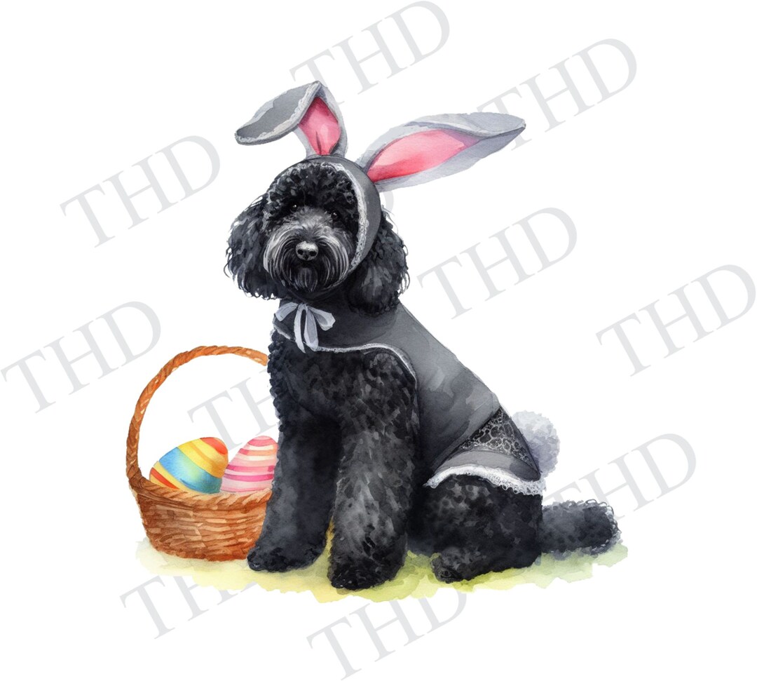 Black Labradoodle Dog Easter Bunny Png/clipart - Etsy