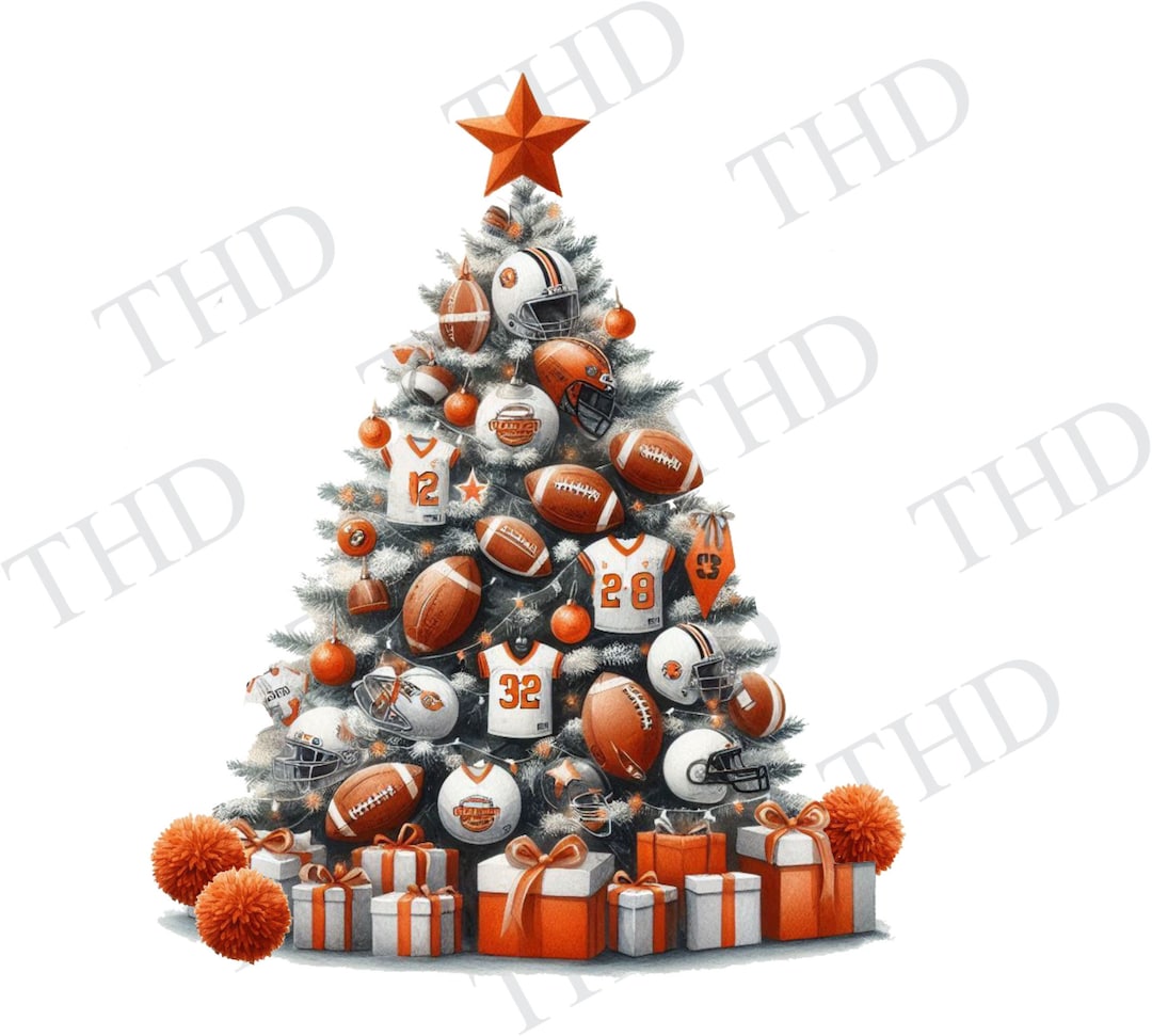 Football Christmas Tree Image: Orange & White Holiday Clipart (digital ...