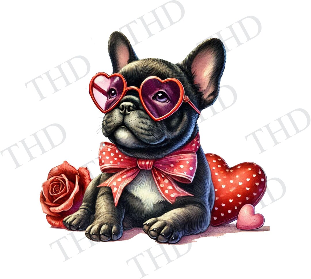 Valentine Frenchie, French Bulldog Downloadable Image, PNG, Clipart for ...