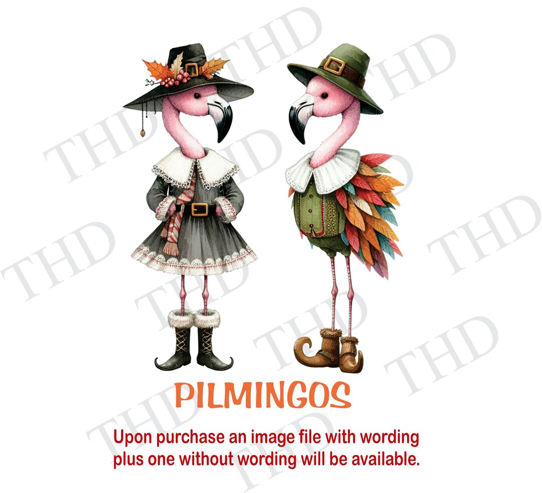Pilgrim Flamingos/ Thanksgiving Decor, Fall Decor JPG/PNG, Clipart for ...
