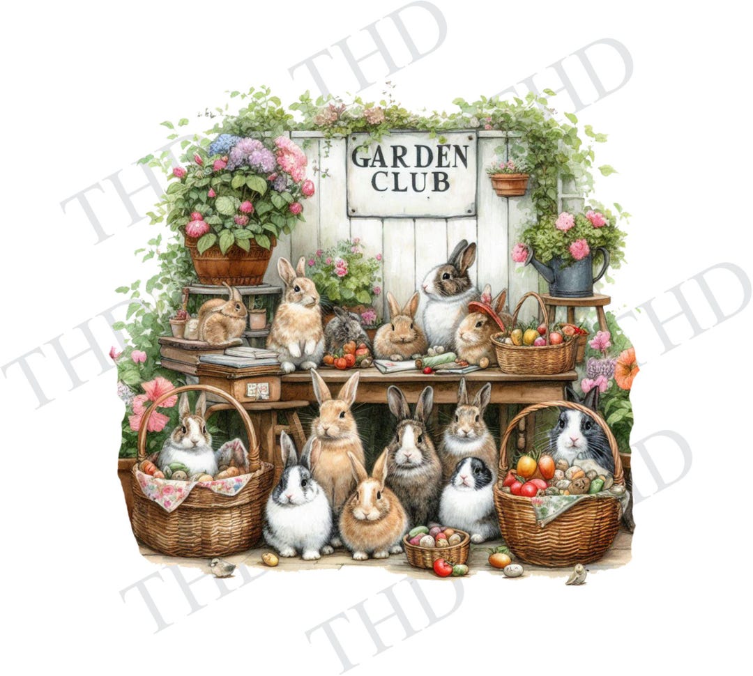 Garden Rabbits Clipart: Whimsical PNG Image (digital Download) - Etsy