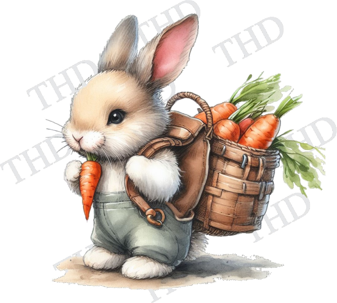 Nursery Print, Bunny With Carrots PNG, Clipart for Sublimation/heat ...