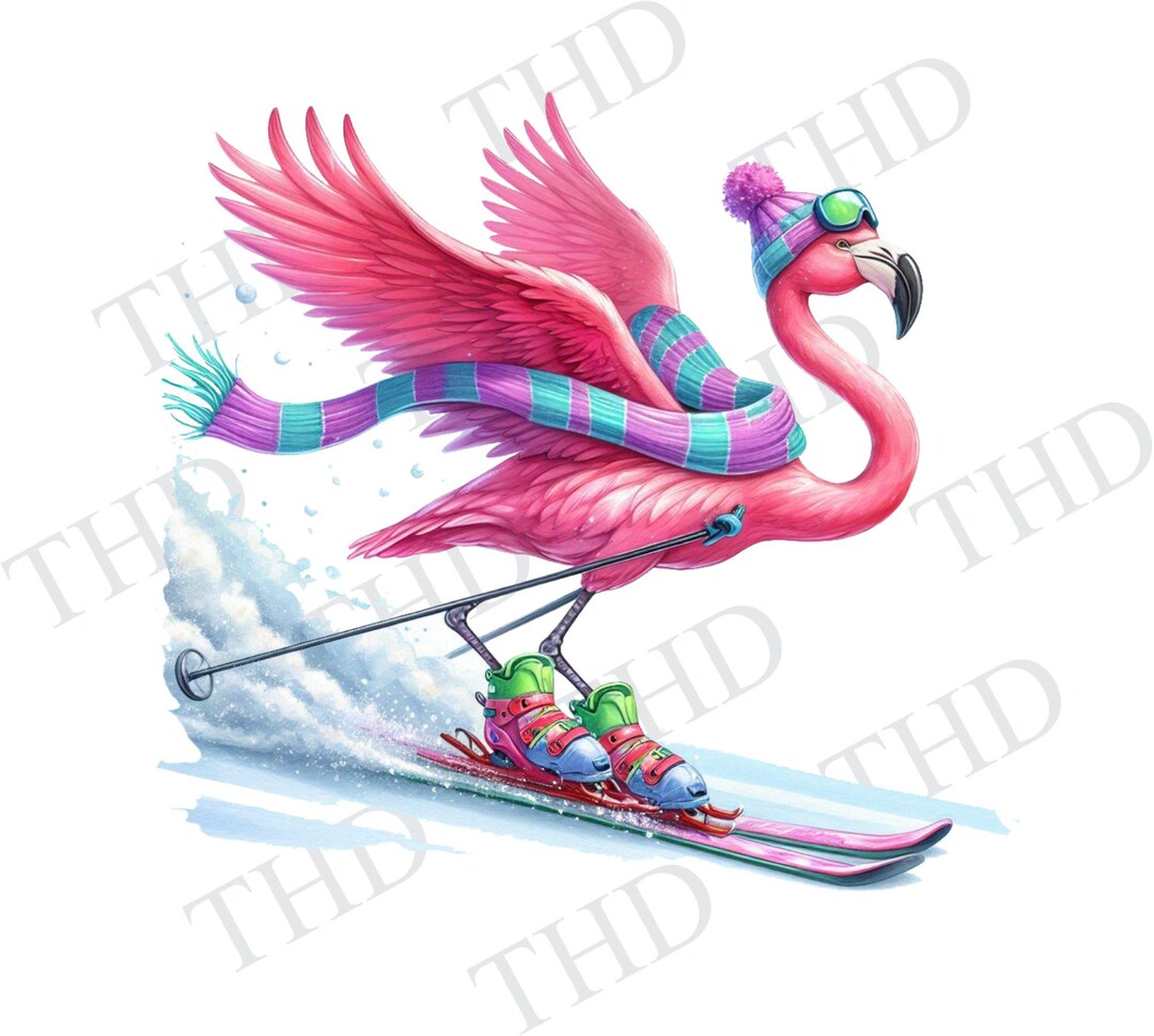 Flamingo Snow Skier, Png/clipart - Etsy