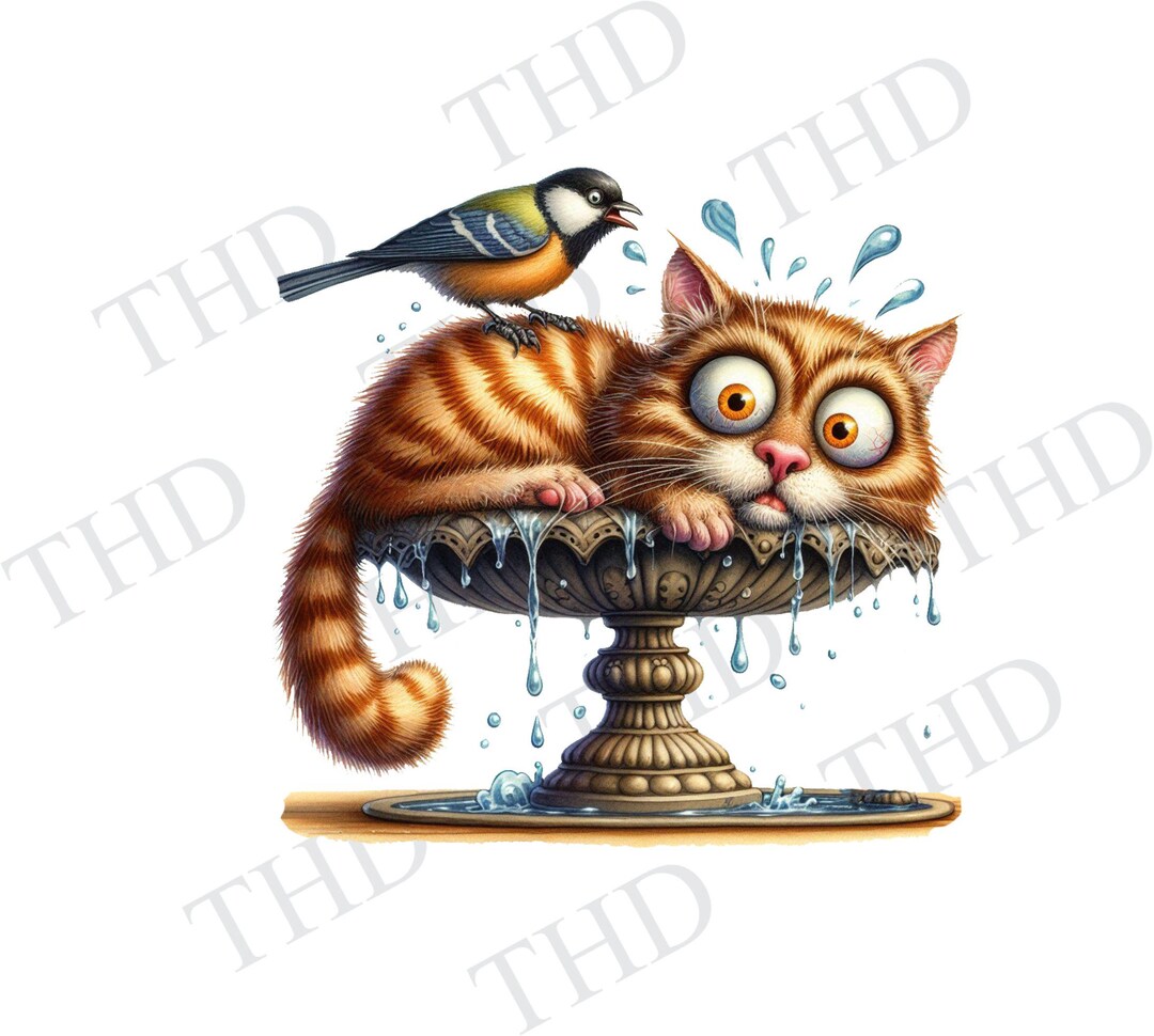 Funny Cat in A Birdbath Downloadable Image, Clipart / PNG Image - Etsy