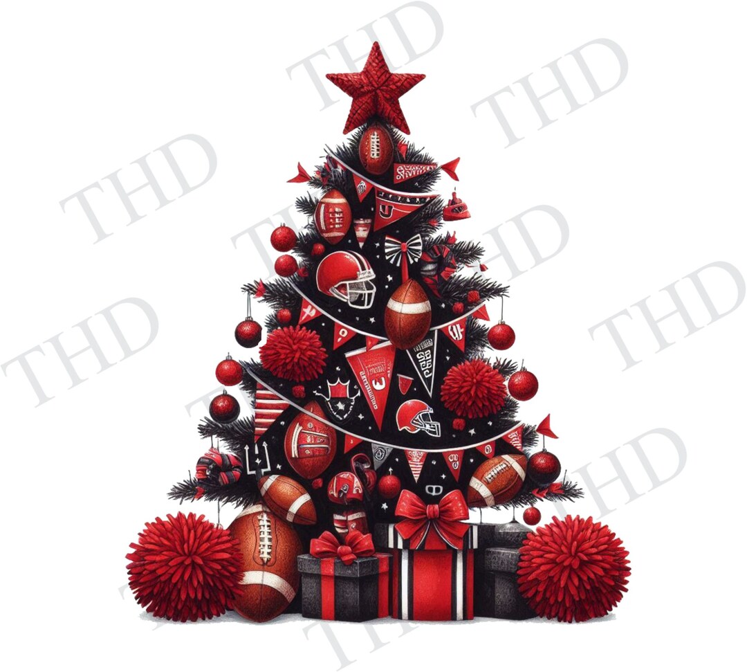 Football Christmas Tree Clipart: Red and Black Holiday Image (digital ...