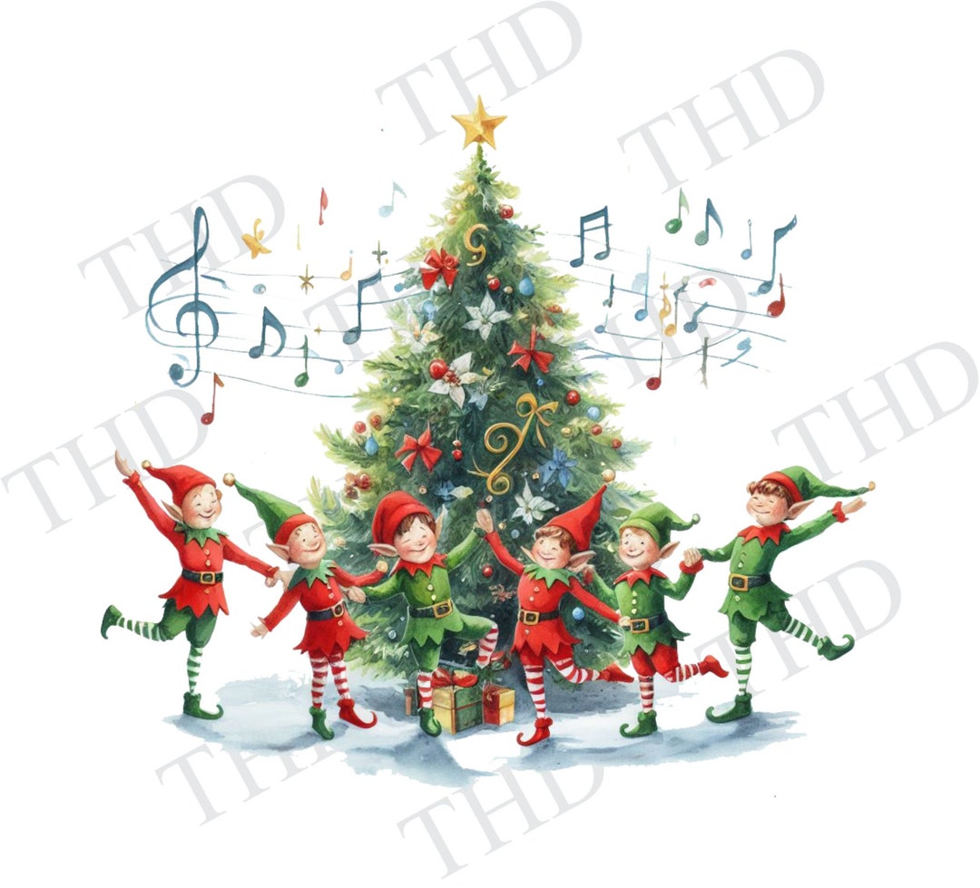 Elves Dancing Around the Christmas Tree Downloadable Image PNG, Clipart ...