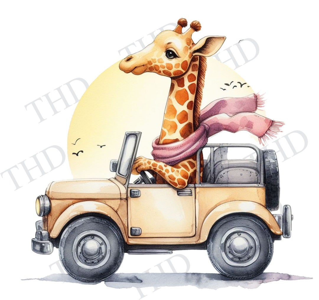 Jungle Animal Giraffe Driving Car PNG, Baby Jungle Animals Clipart for ...