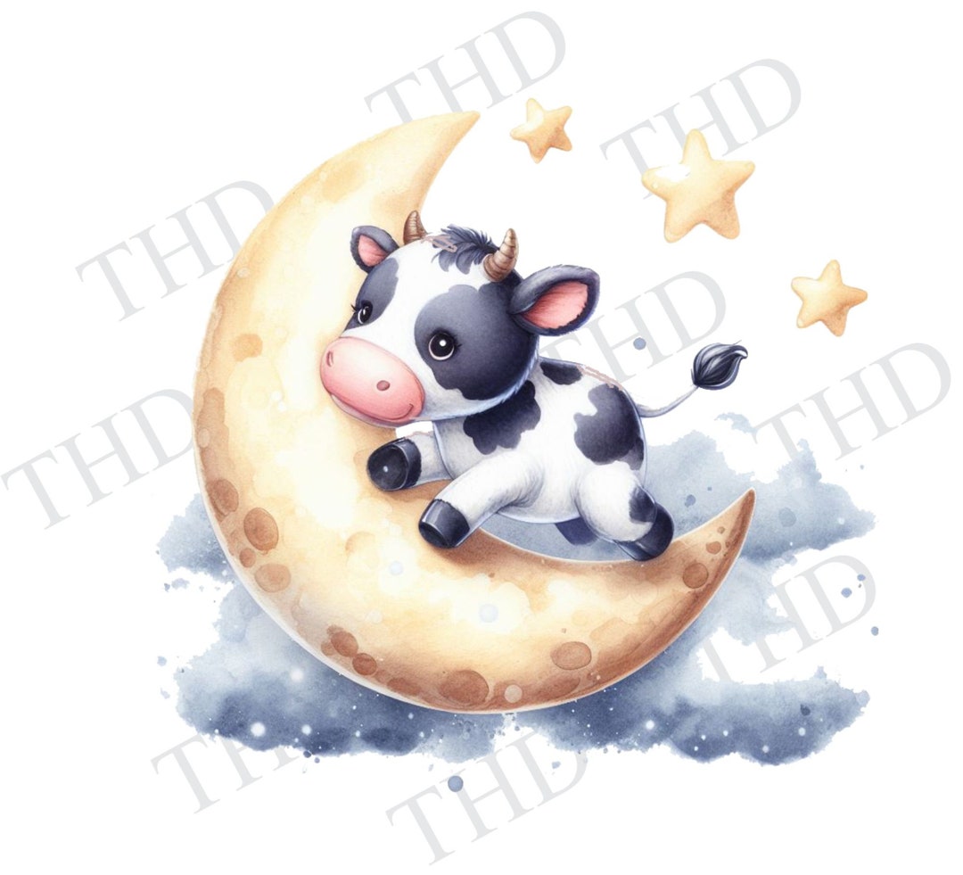 Nursery Animal, Cow Over the Moon PNG, Baby Jungle Animals Clipart for ...