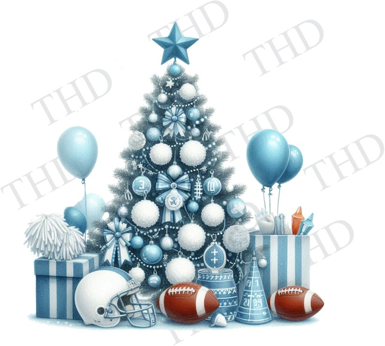 Blue Football Christmas Tree Image: Holiday Clipart (digital Download ...