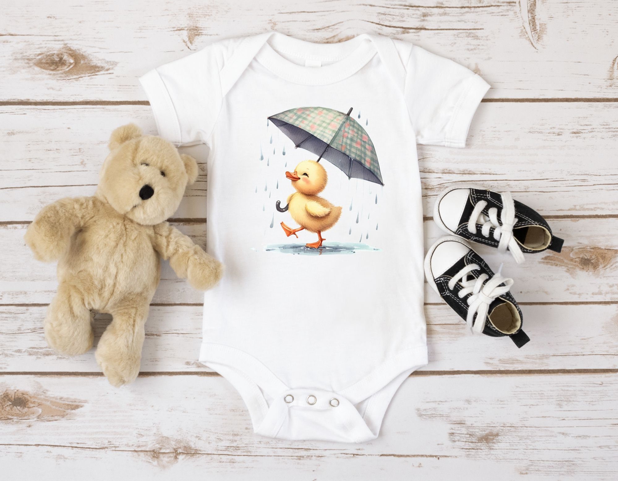 Nursery Print, Duck Walking in the Rain, Baby Animals Clipart for ...