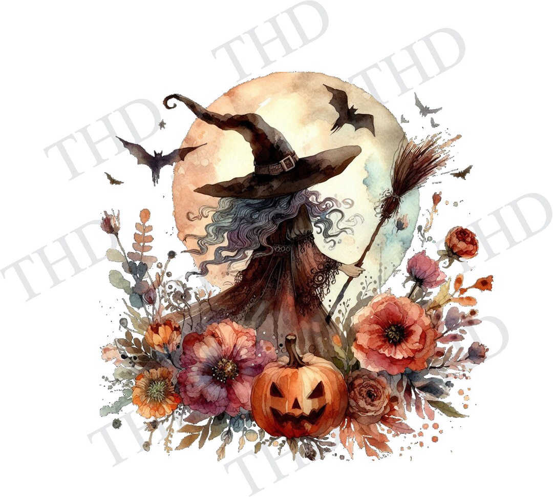 Watercolor Halloween Witch Digital Download PNG, Clipart for ...