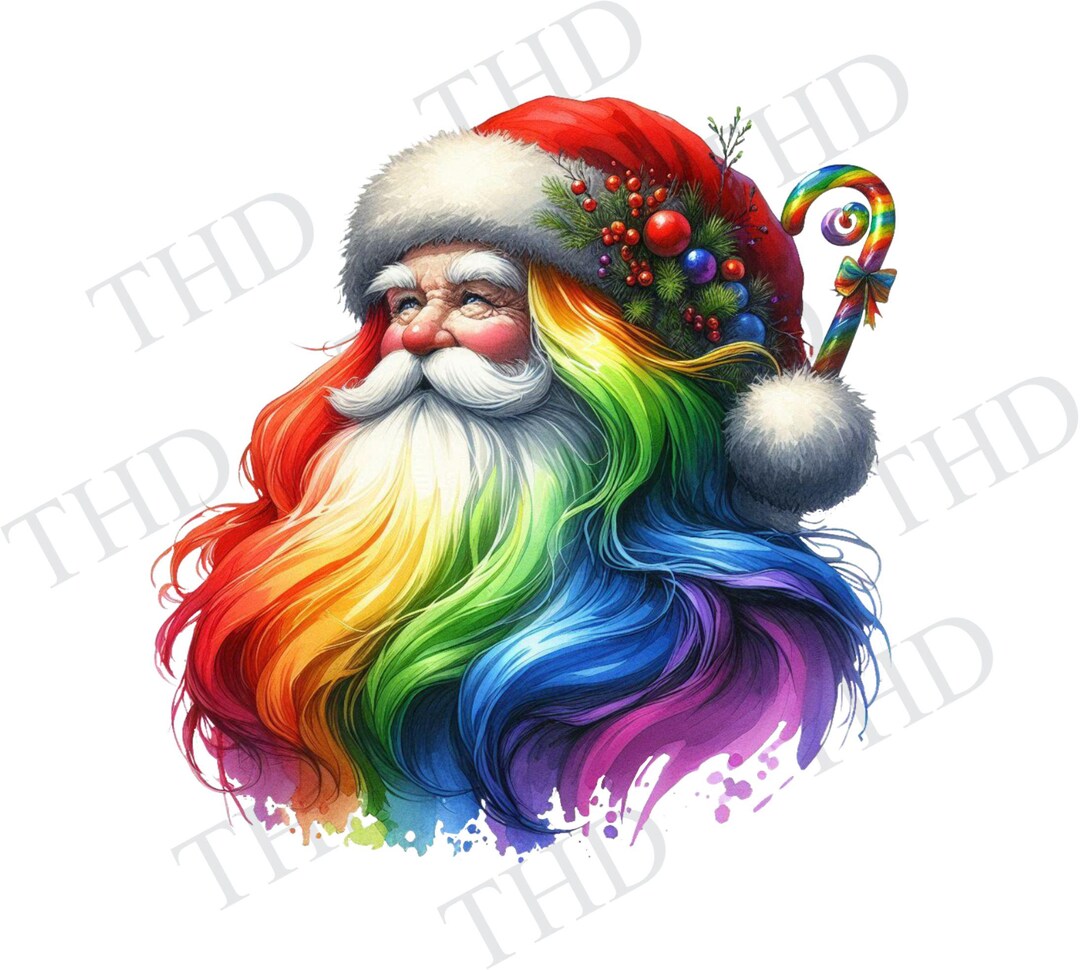 Rainbow Santa Clipart: Colorful Christmas Sublimation Design (PNG/JPG ...