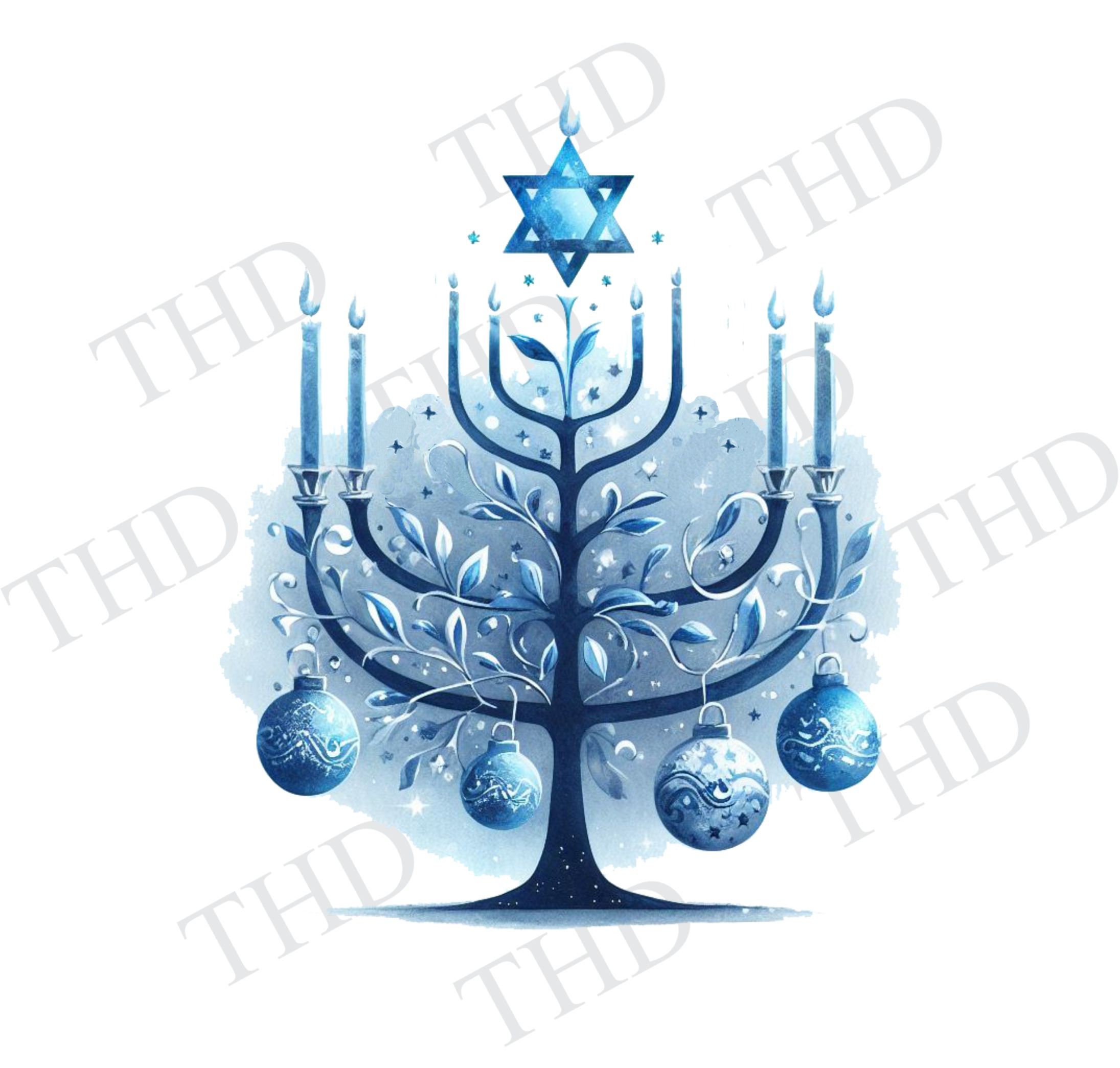 Happy Hanukkah, Blue Menorah, PNG, Clipart for Sublimation/heat Press ...