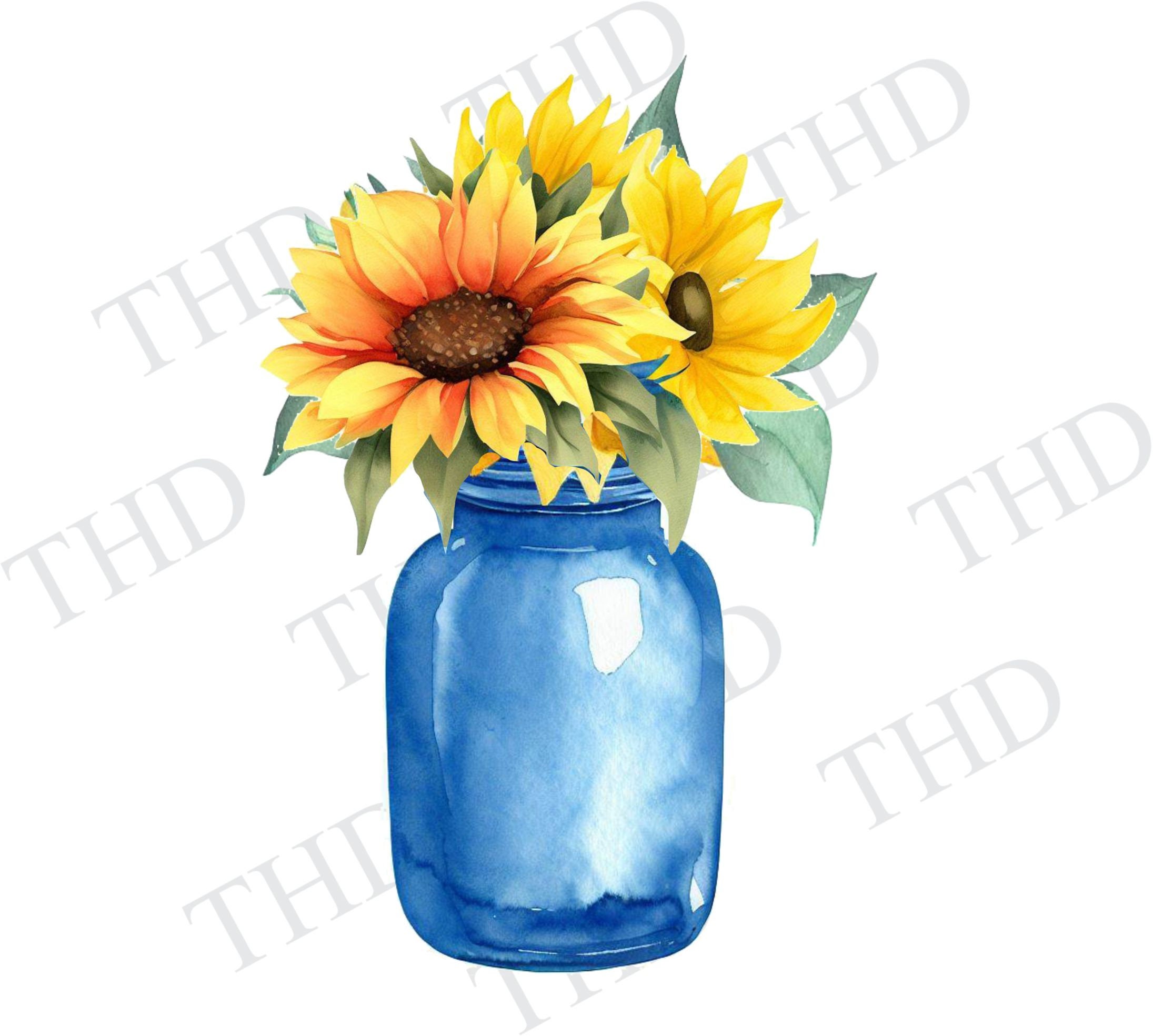 Blue Mason Jar of Sunflowers Png/clipart for Sublimation/heat - Etsy