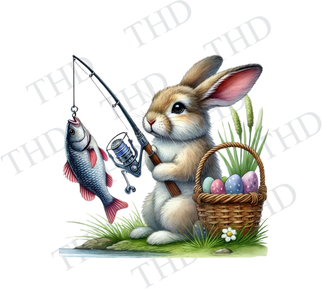 Fishing Easter Bunny JPG/PNG Downloadable Digital Easter Design for ...