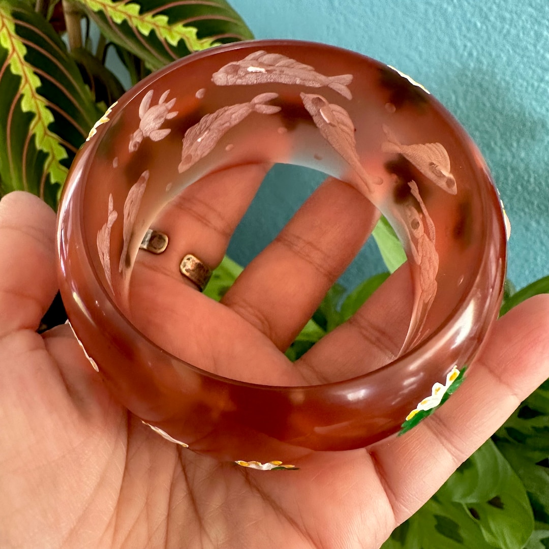 C.1940's Clear Plastic Lucite Reverse Carved and Painted Fish, Turtles ...