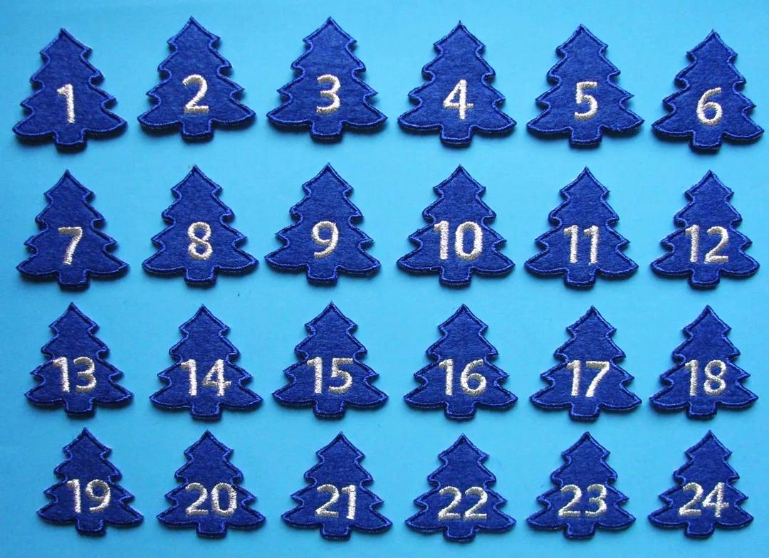 Classic Iron-on Advent Calendar Numbers: Blue Fir Tree, Embroidered ...