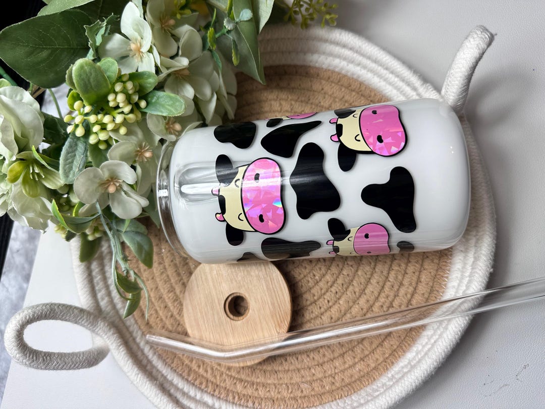Cute Cow Snow Globe Glass Can Drink-ware for Cold Beverages Cow Print ...