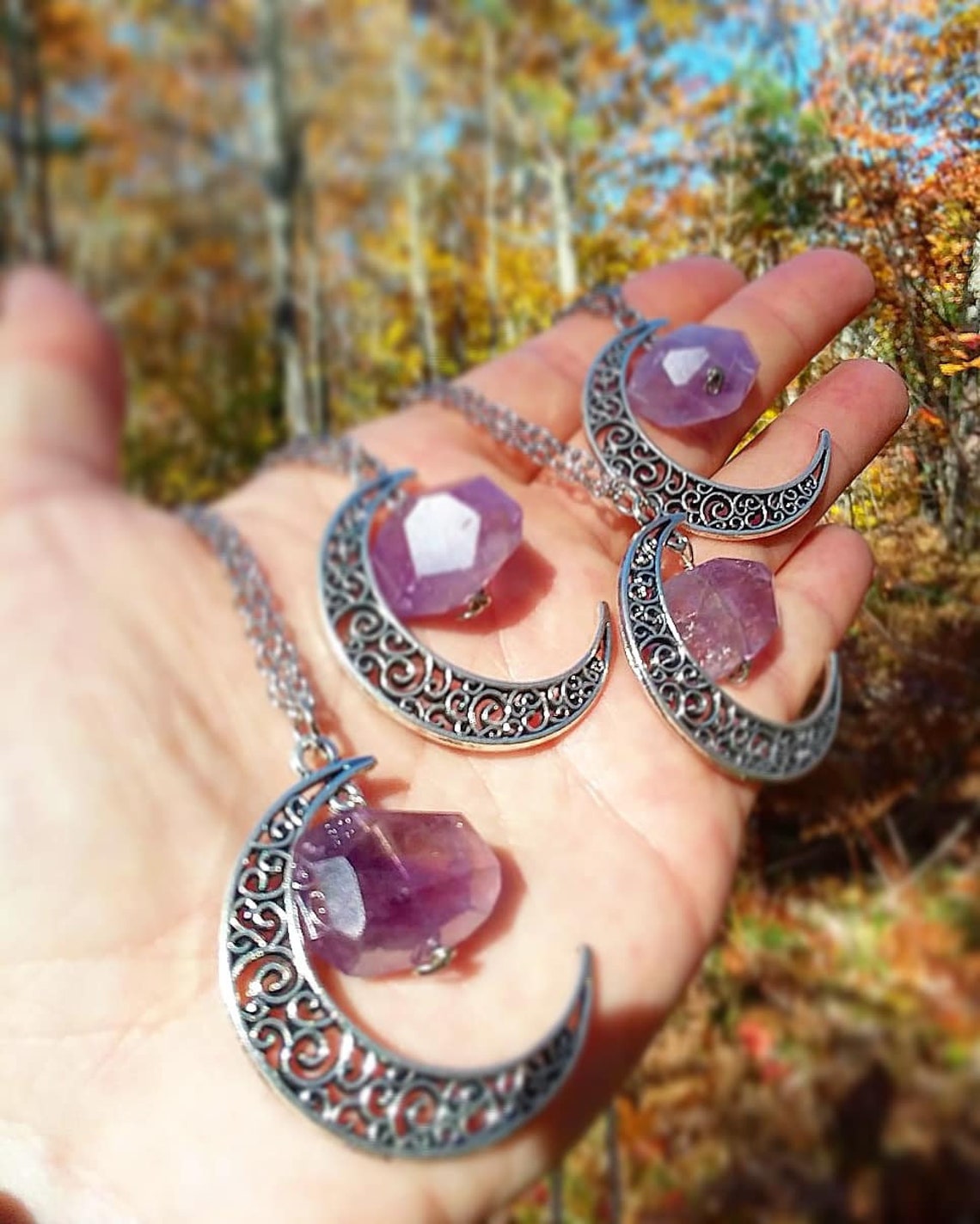 Moon Necklace// Amethyst Necklace// Silver Necklace// - Etsy