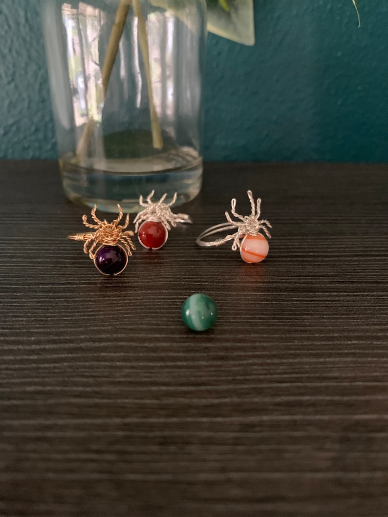 Wire Wrapped Spider Rings With Colorful Semiprecious Agate Bead - Etsy