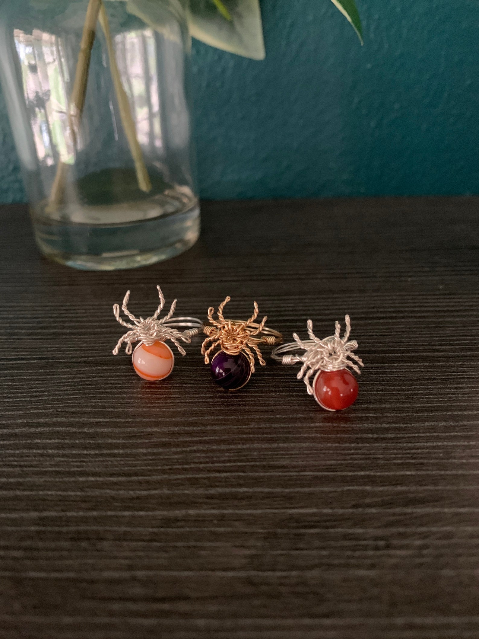 Wire Wrapped Spider Rings With Colorful Semiprecious Agate Bead - Etsy