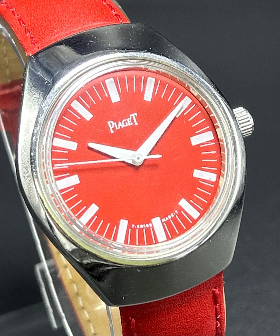 Vintage PIAGET 17 Jewels Red Dial Manual Winding Movement Men's Wrist ...