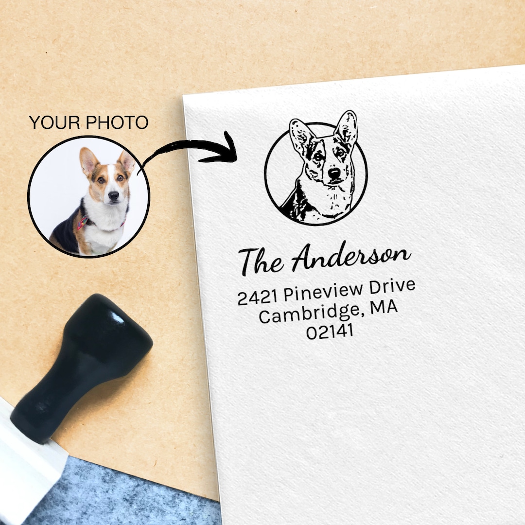 Face Address Stamp // Custom Dog Return Address Stamp, Pet Portrait ...