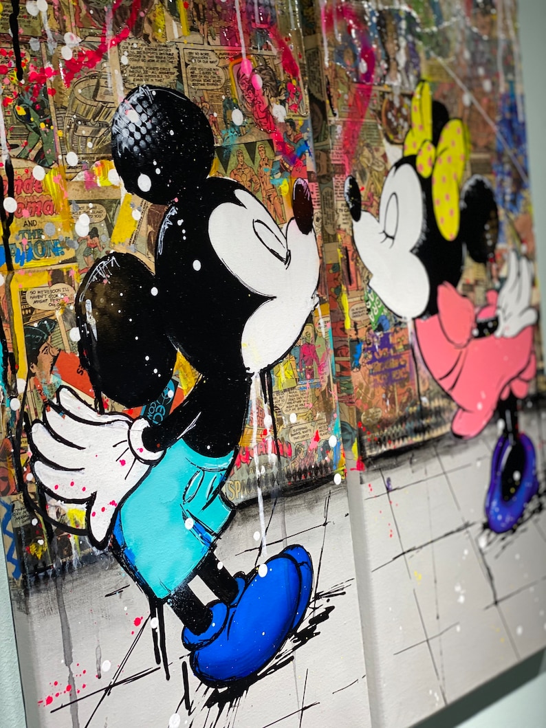 Mickey and Minnie Mouse in Love Pop Art on Canvas Diptych Original From ...