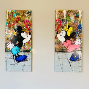 Mickey and Minnie Mouse in Love Pop Art on Canvas Diptych Original From ...