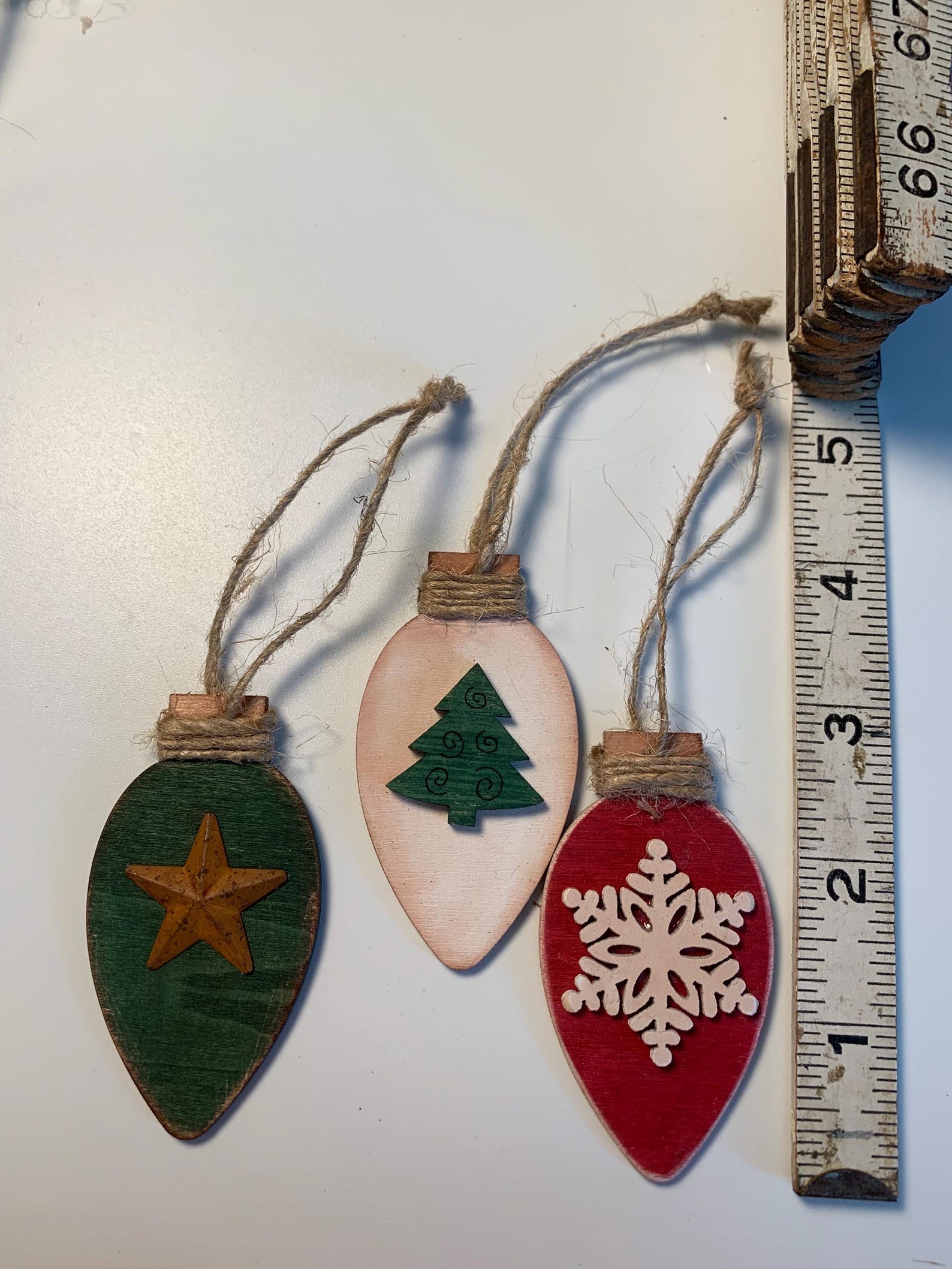 Set of 3 Wooden Light Bulb Ornaments - Etsy