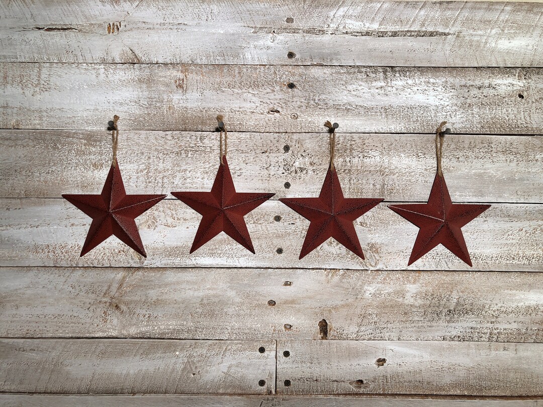 Set of 4 Rustic Metal Barn Stars With Jute Hanger - Etsy