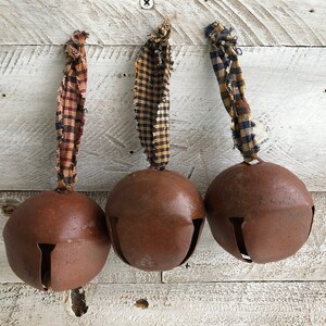 Rusty Bells With Homespun Ribbon Hanger - Set of 3.rustic Christmas ...