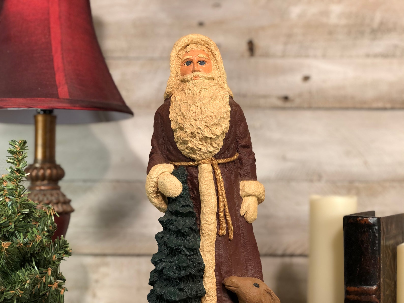 Hand Painted Resin Santa Claus With Tree and Deer. Christmas - Etsy