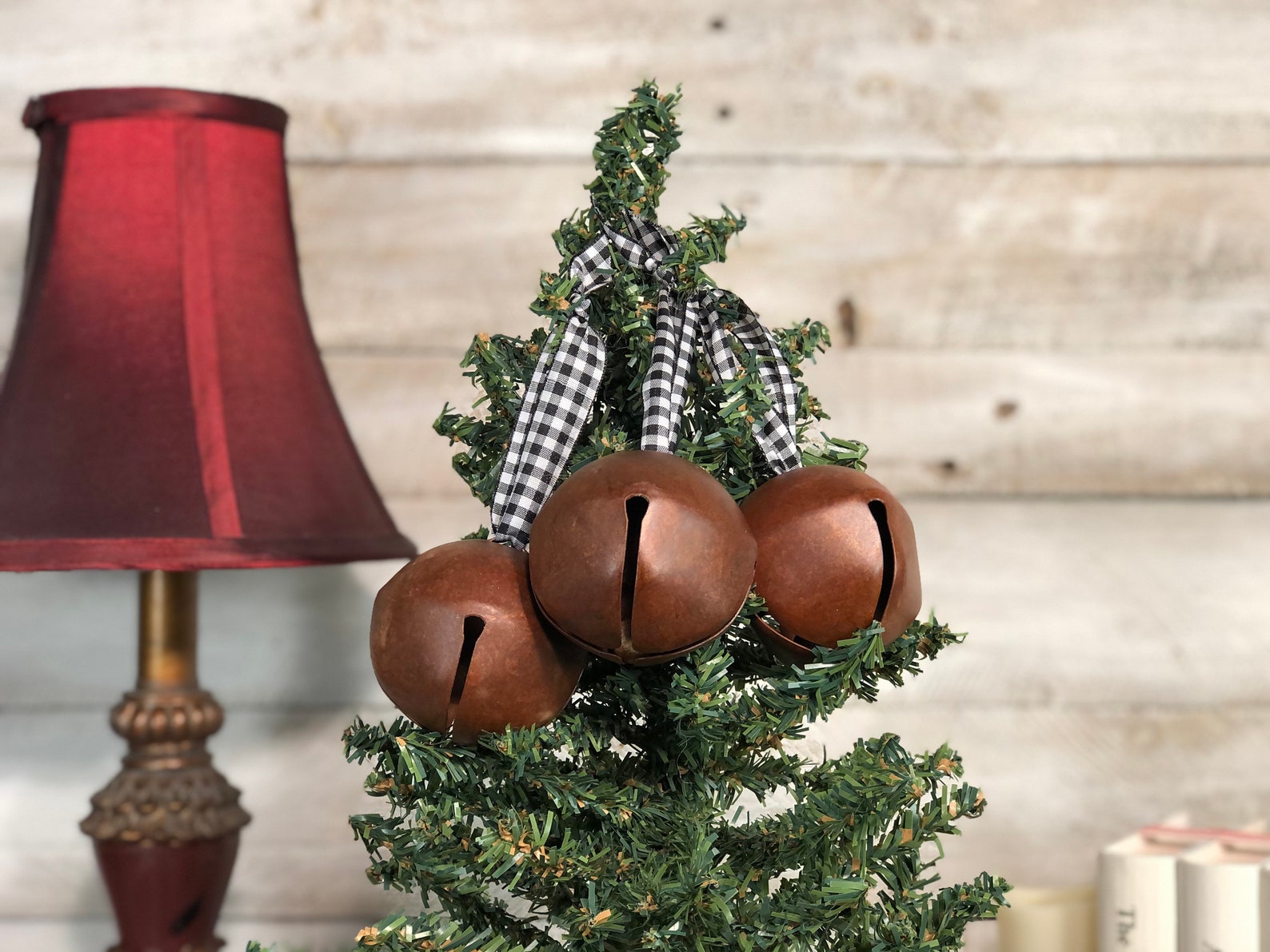 Rusty Bells With Homespun Ribbon Hanger - Set of 3.rustic Christmas ...
