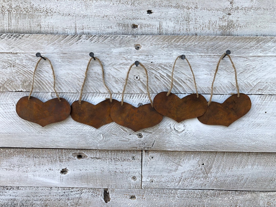 Rusty Metal Hearts With Jute Hanger - Set of Five (5) - Etsy