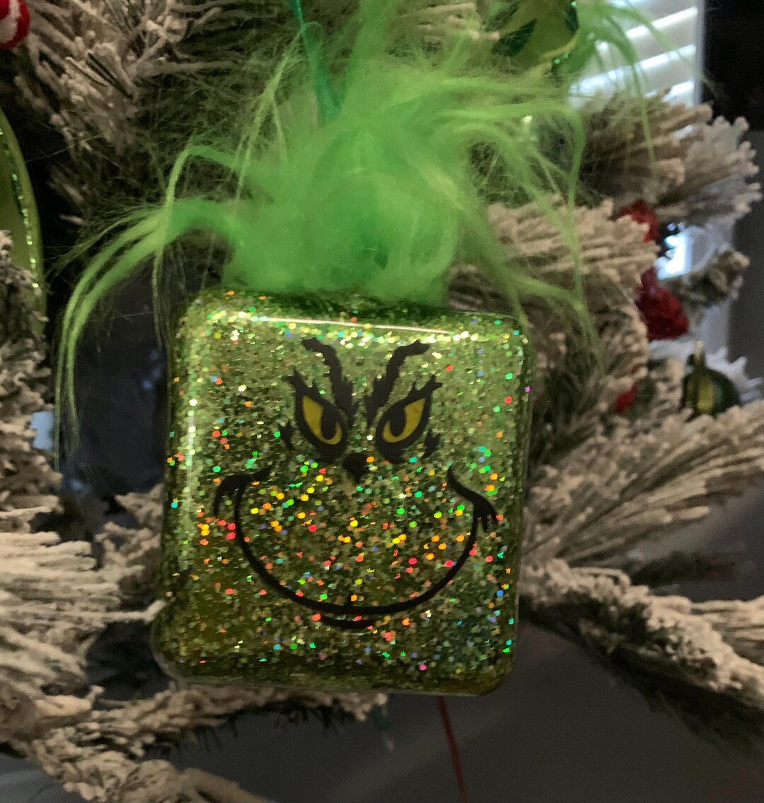Square Grinch Glitter Ornament - Etsy