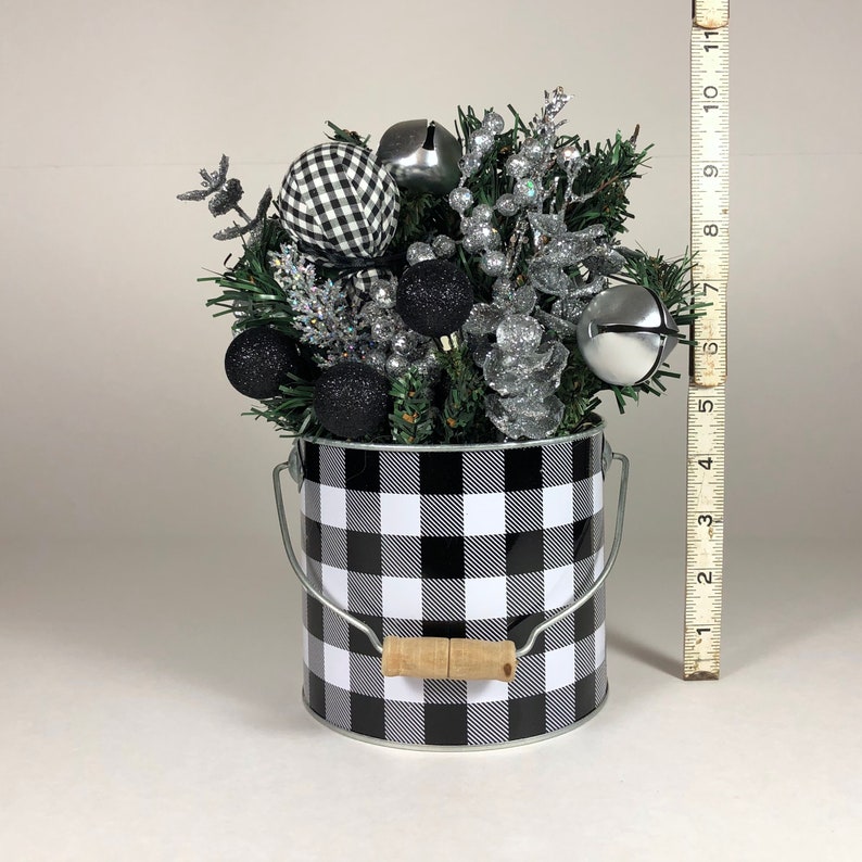 Large Black and White Buffalo Plaid Metal Bucket With Silver - Etsy