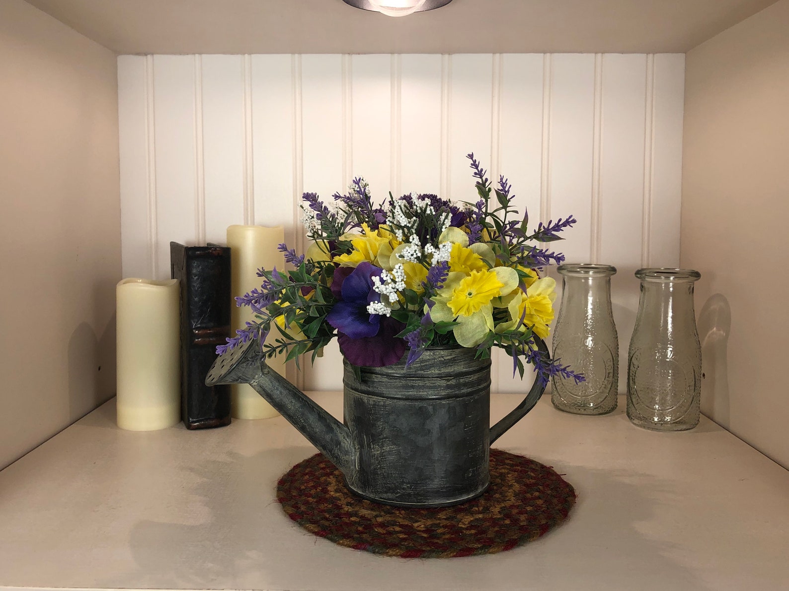 Farmhouse Large Galvanized Watering Can With Colorful Spring | Etsy