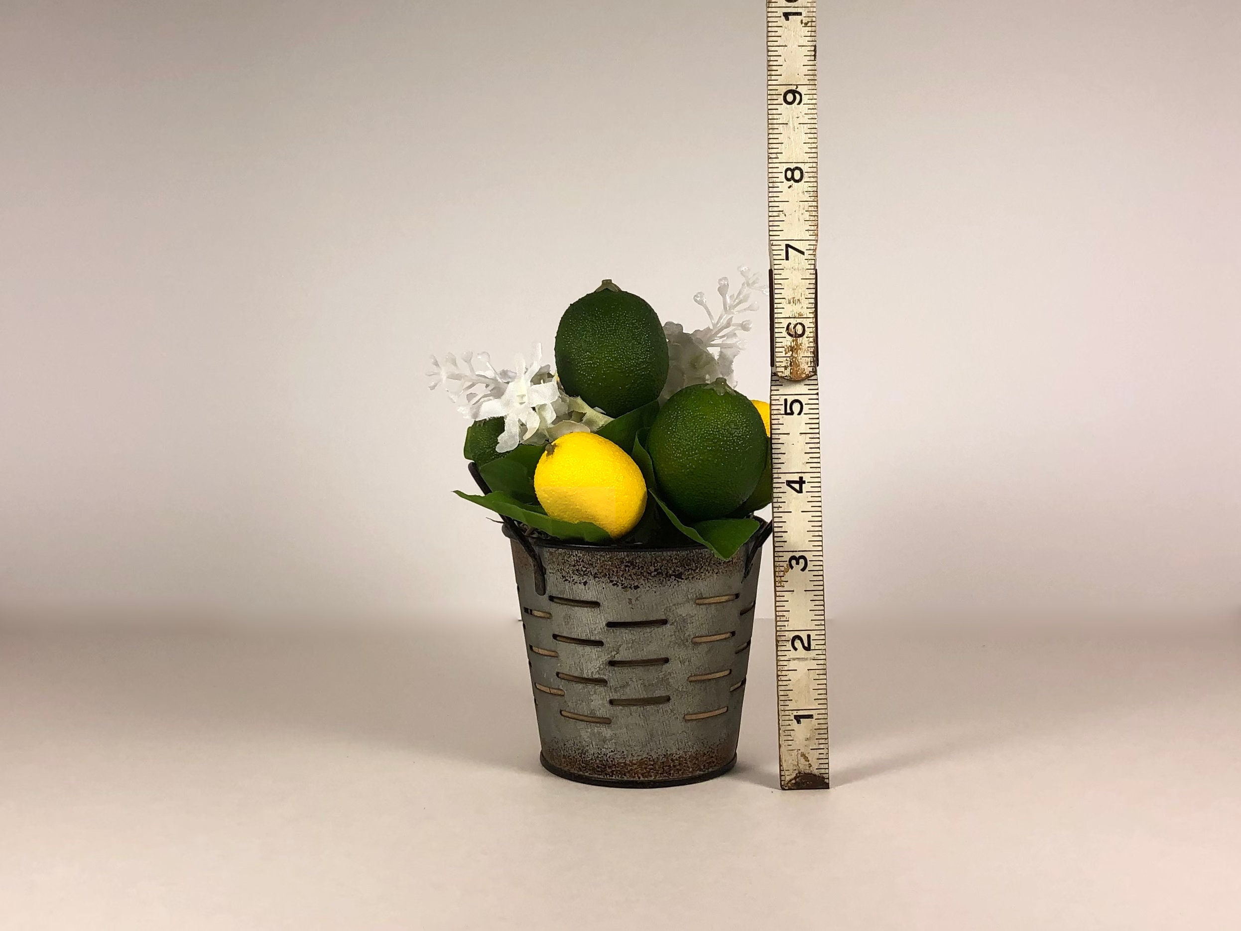 Mini Round Galvanized Olive Bucket With Lemons Limes Lilac - Etsy