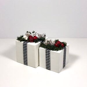 Set of Two Sizes Wood Cube Decorative Christmas Presents With Evergreen ...