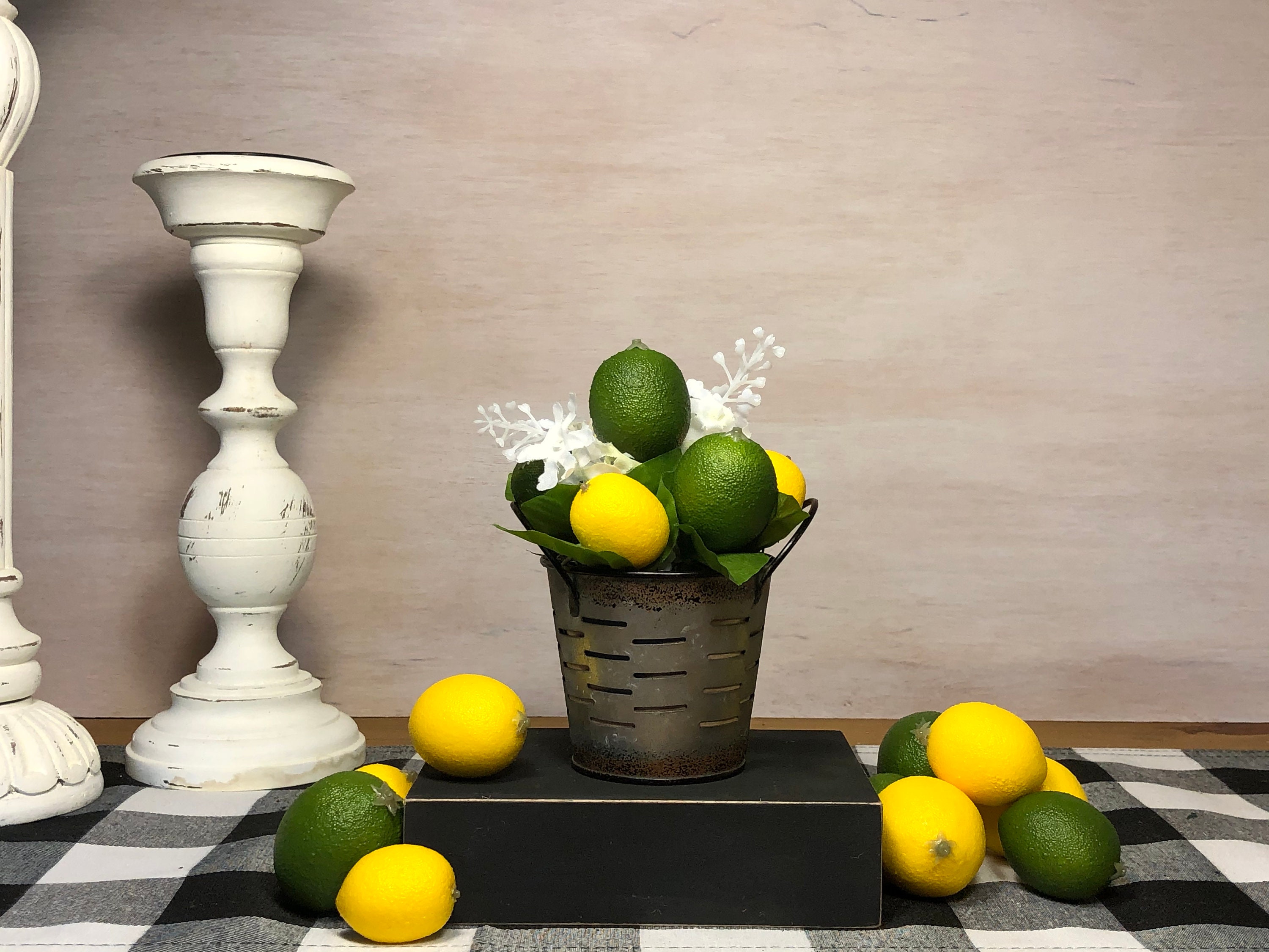 Mini Round Galvanized Olive Bucket With Lemons Limes Lilac - Etsy