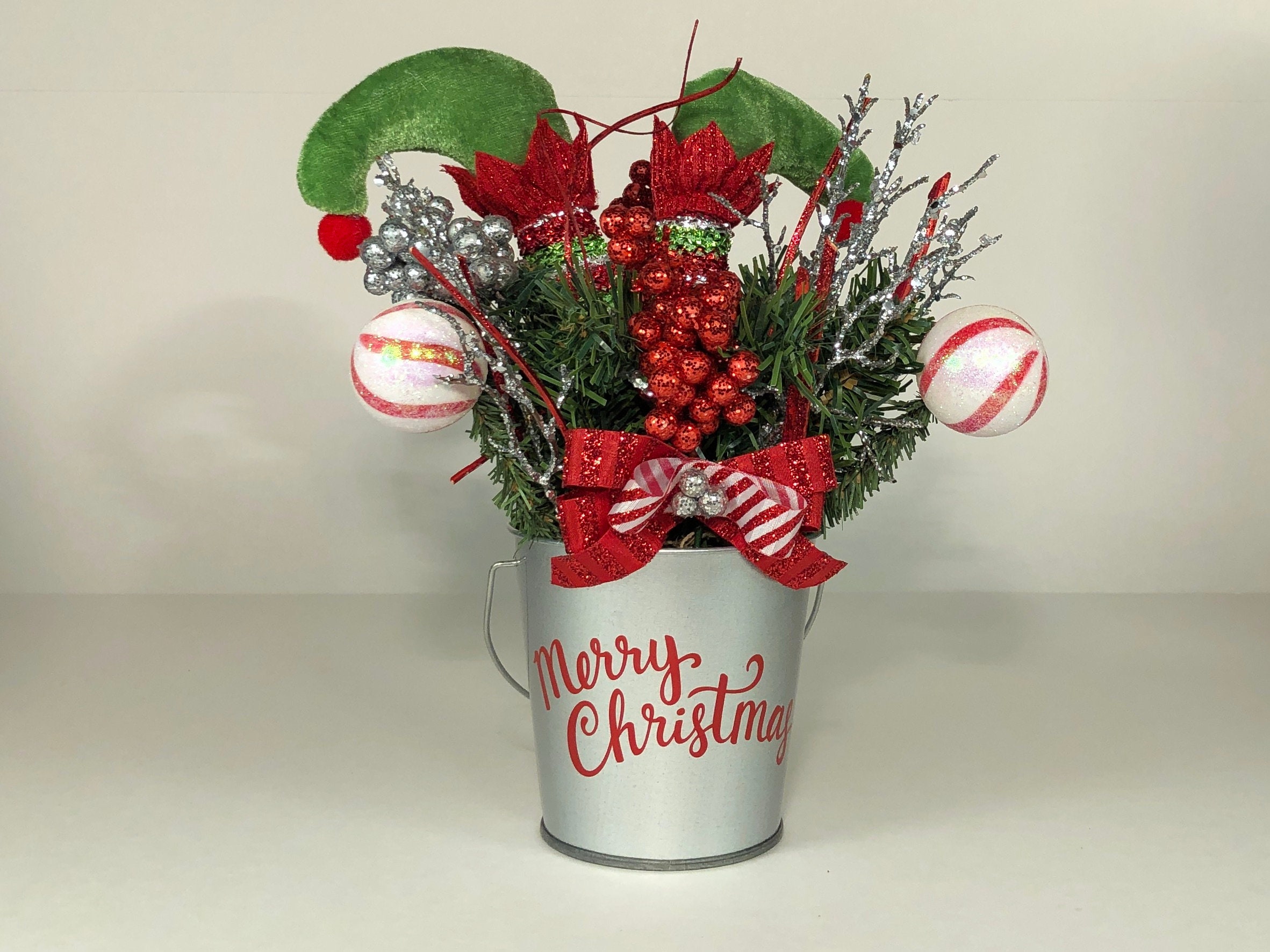 Elf Dives Into Christmas. Metal Bucket With Christmas Floral - Etsy