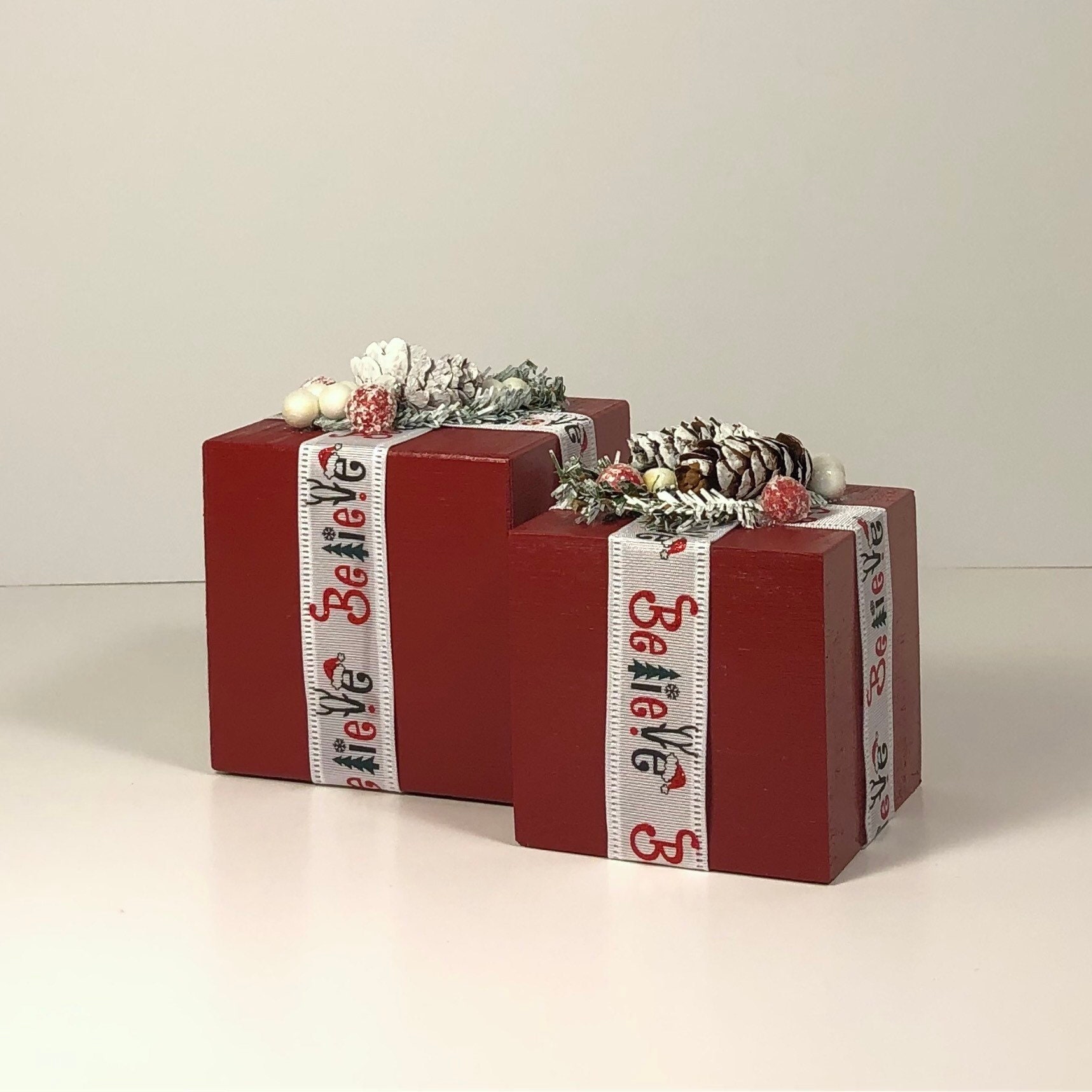 Set of Two Sizes Wood Cube Decorative Christmas Presents With - Etsy
